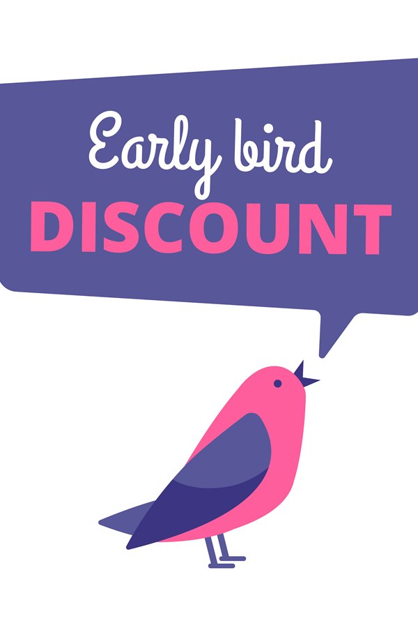 Early bird. Discount special offer, sale banner. Early birds