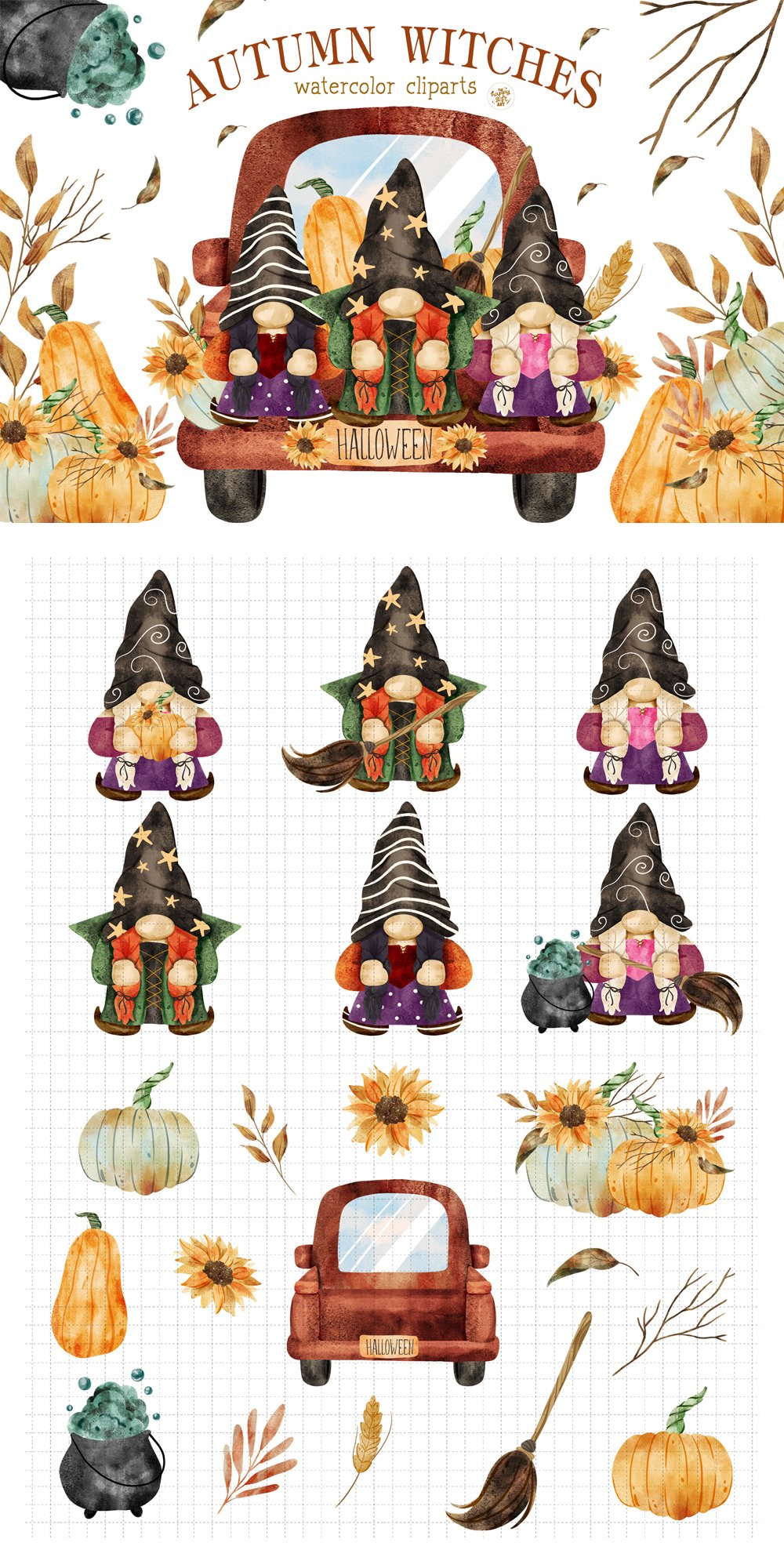 Autumn Witches Clipart,Halloween Clipart