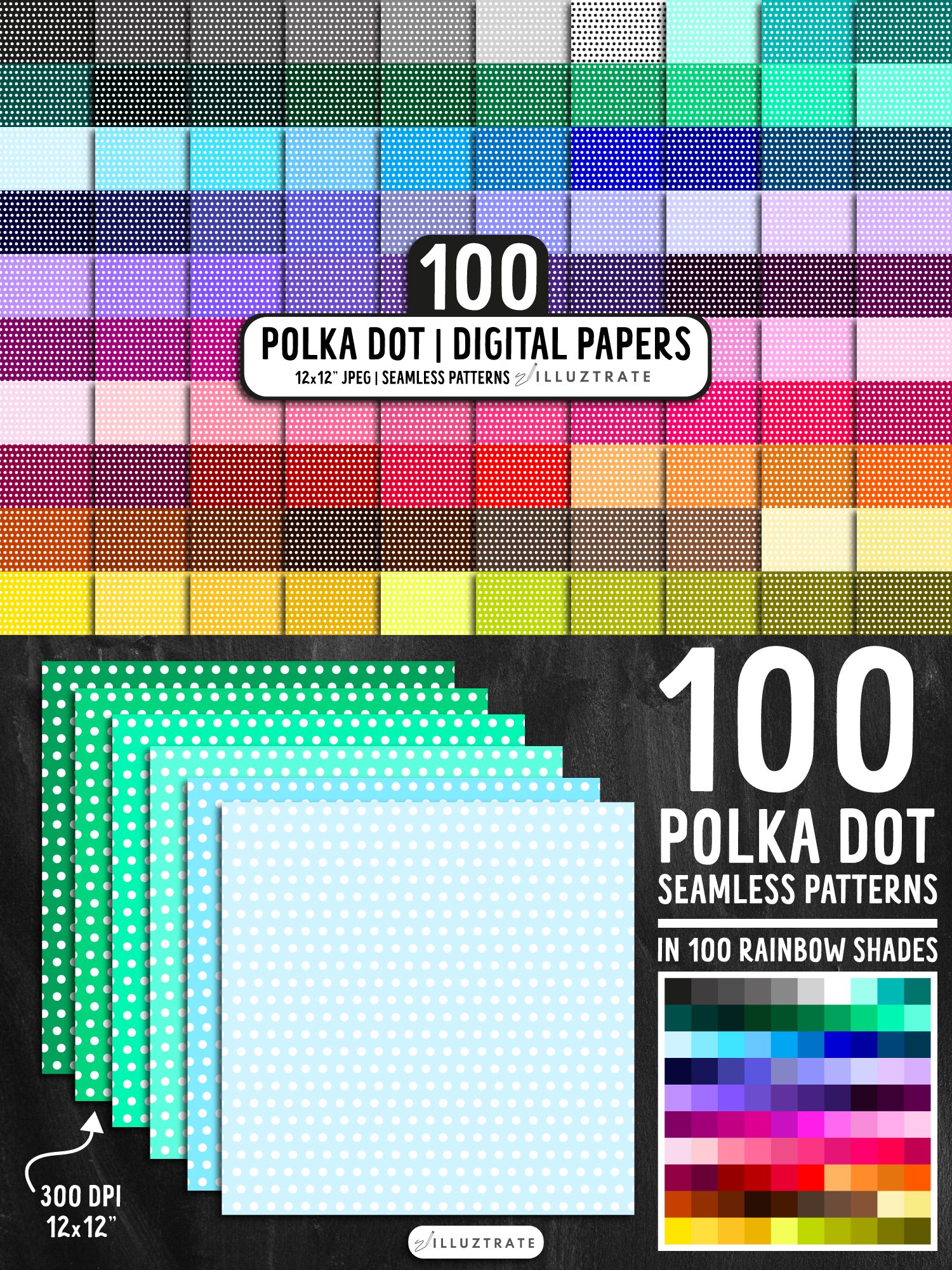 Polka Dot Digital Paper Pack | 100 Polka Dot Seamless Papers