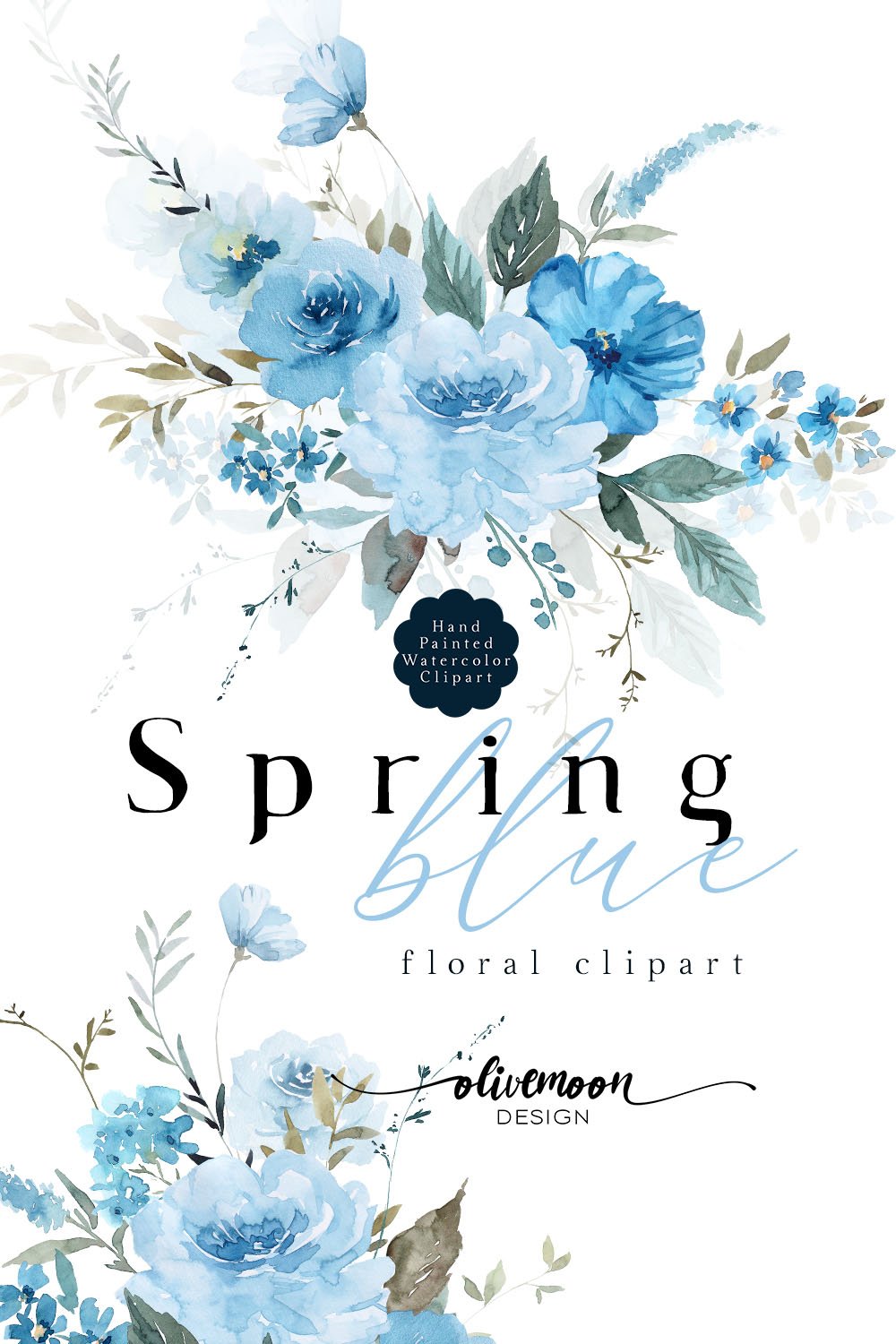 Blue Spring Floral Clipart Cerulean Baby Blue Flowers PNG