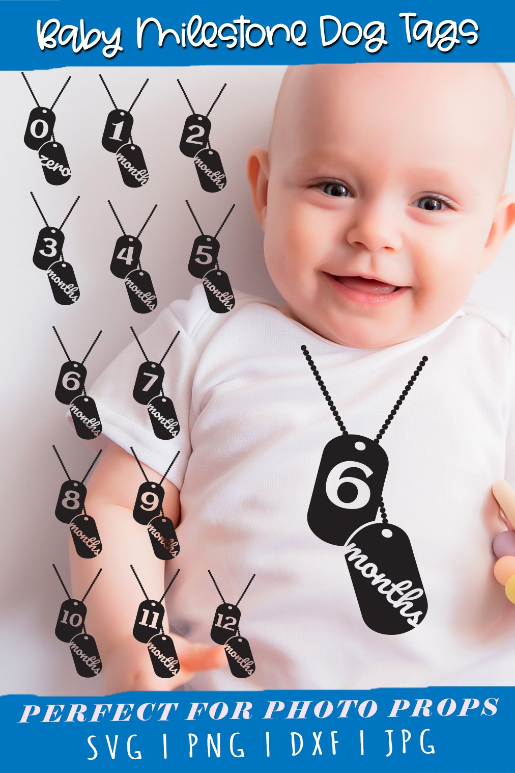 Baby Monthly Milestone Bundle, 0 to 12 Months Dog Tag Design