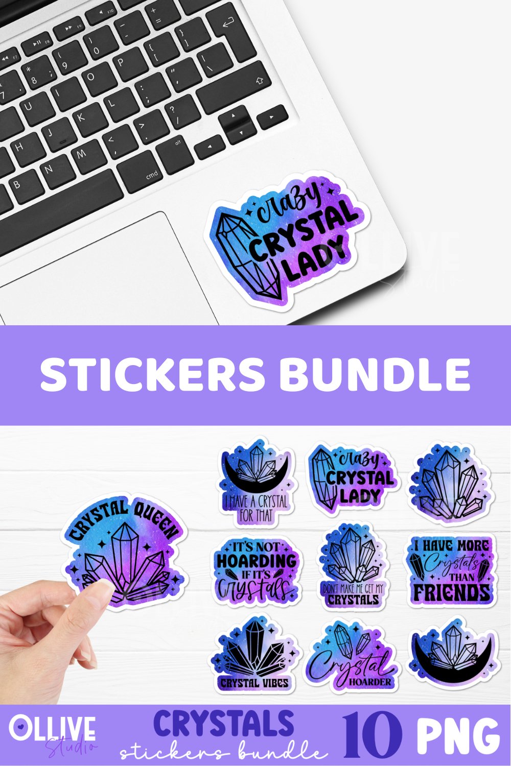 Crystals Stickers PNG Bundle | Funny Crystal Stickers PNG