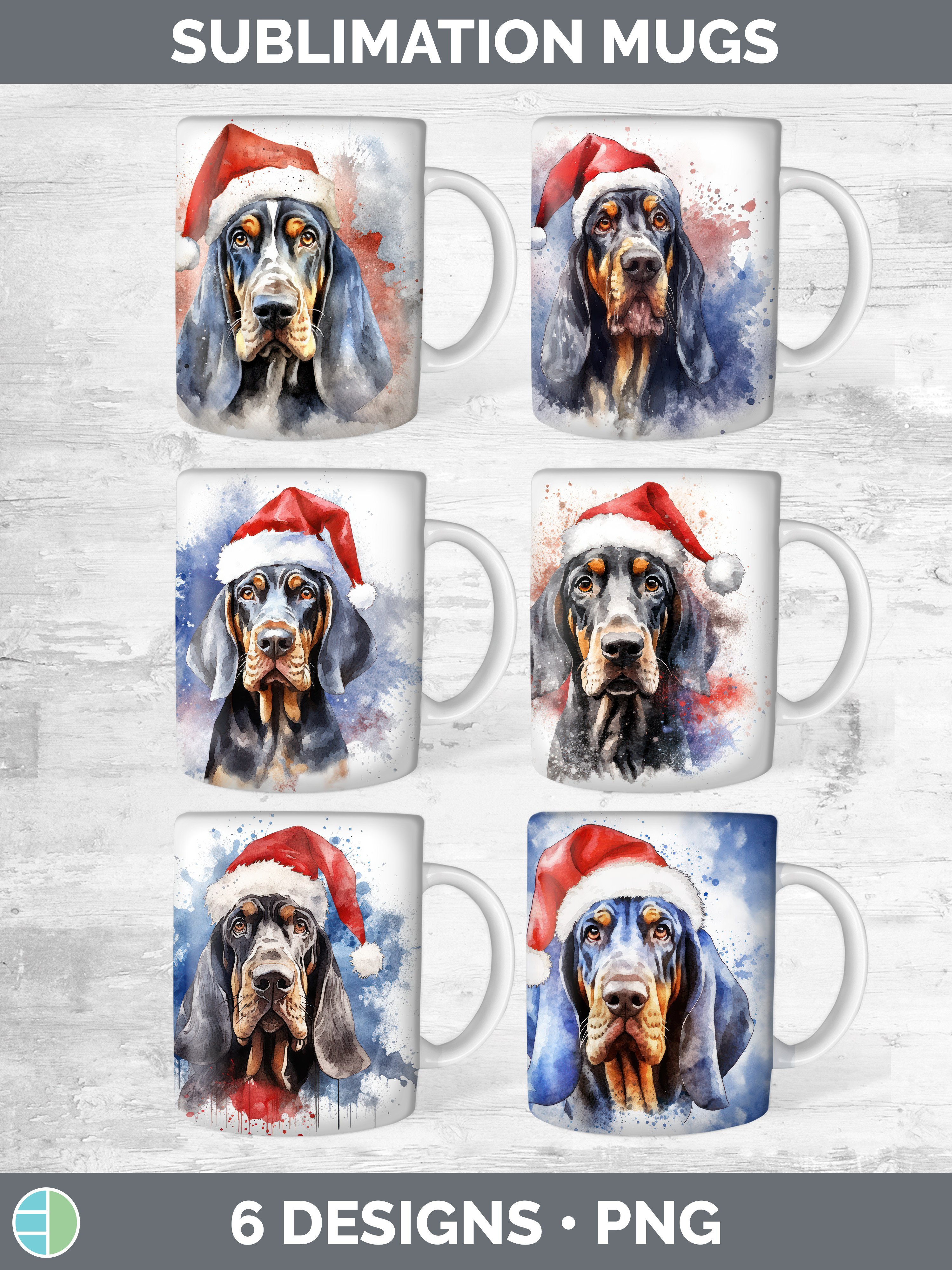 Christmas Santa Hat Bluetick Coonhound Dog Mug Wrap | Sublim
