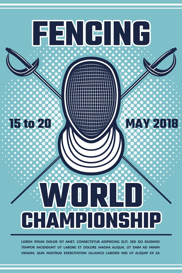 Retro poster for fencing sport. Design template with place f
