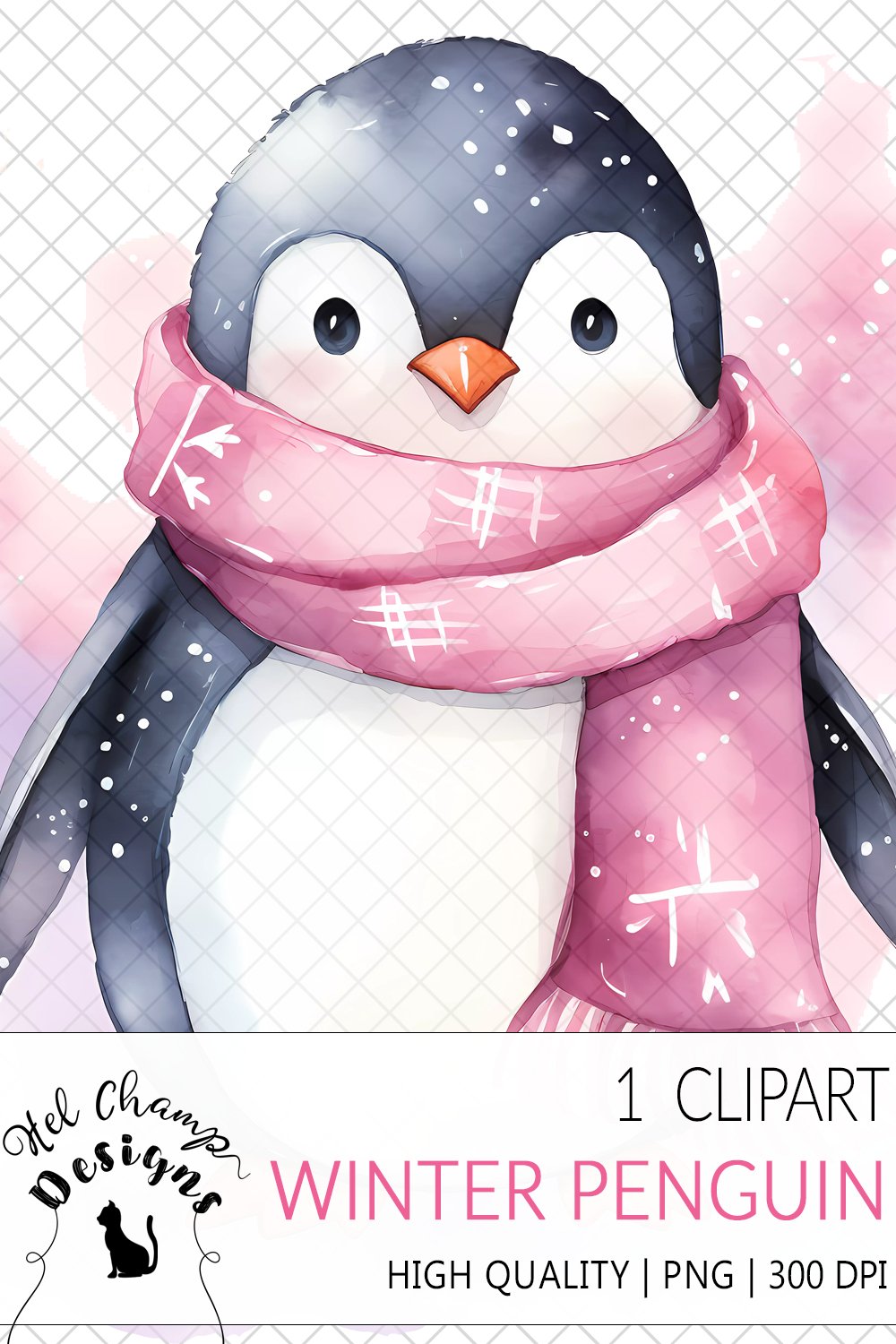Winter penguin pink scarf transparent clipart