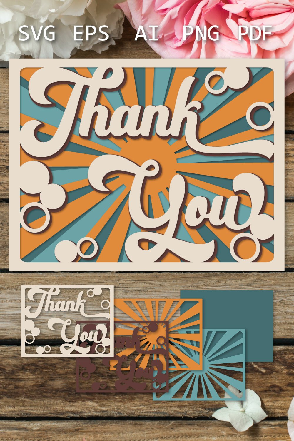 Thank You card design | Retro 3D layered paper cut card SVG