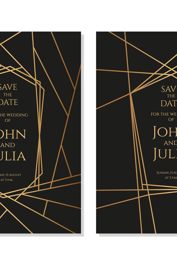 Luxury gold wedding invitation. Golden geometric cards, vip