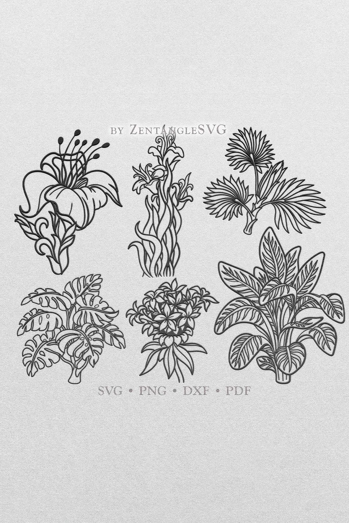 Hibiscus Flower, Tropical Palm Leaves, Floral SVG DXF bundle