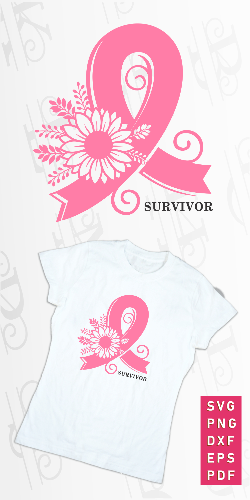 Survivor SVG, Breast Cancer Ribbon with Sunflower SVG File