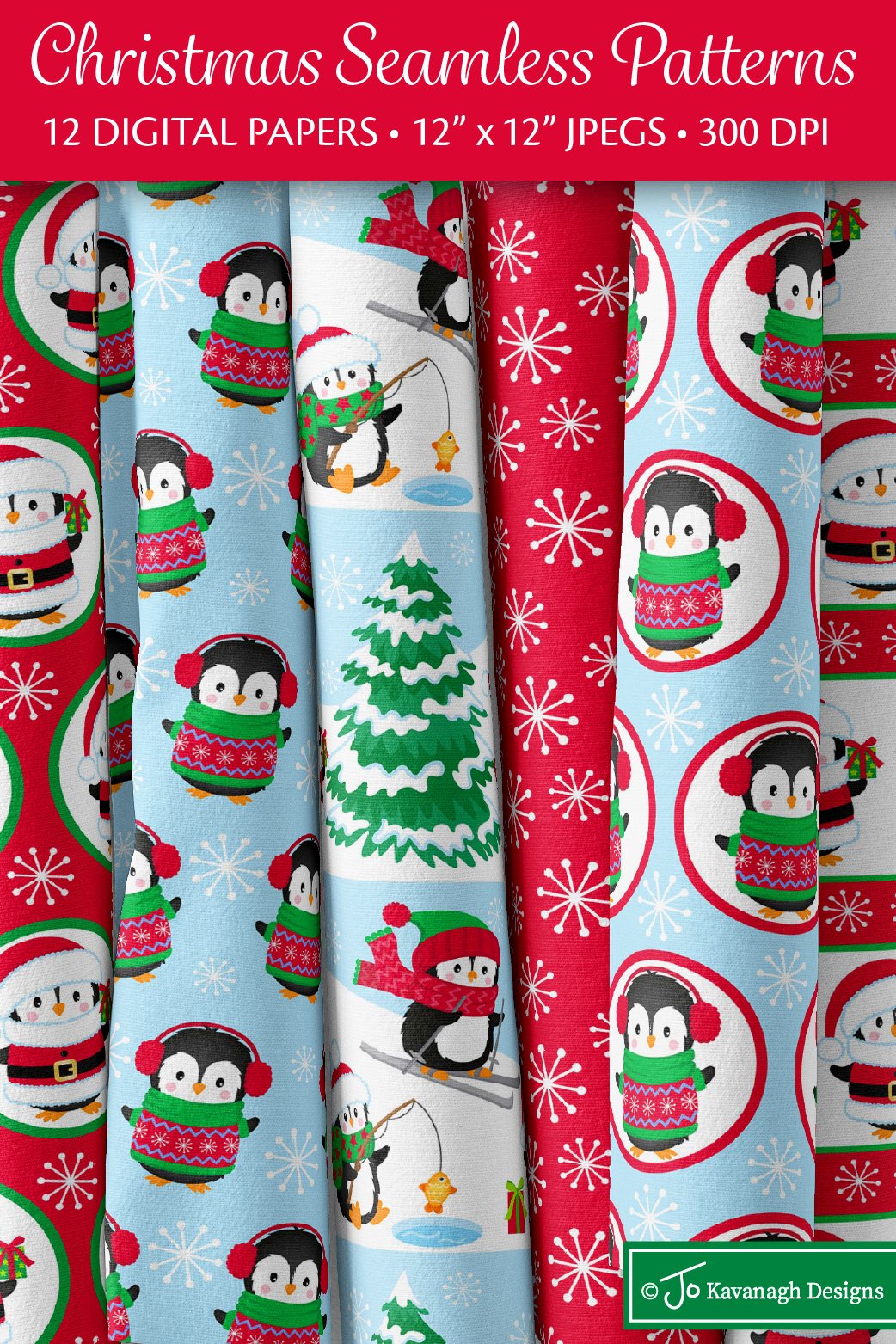 Christmas digital papers, Cute penguins, Christmas seamless