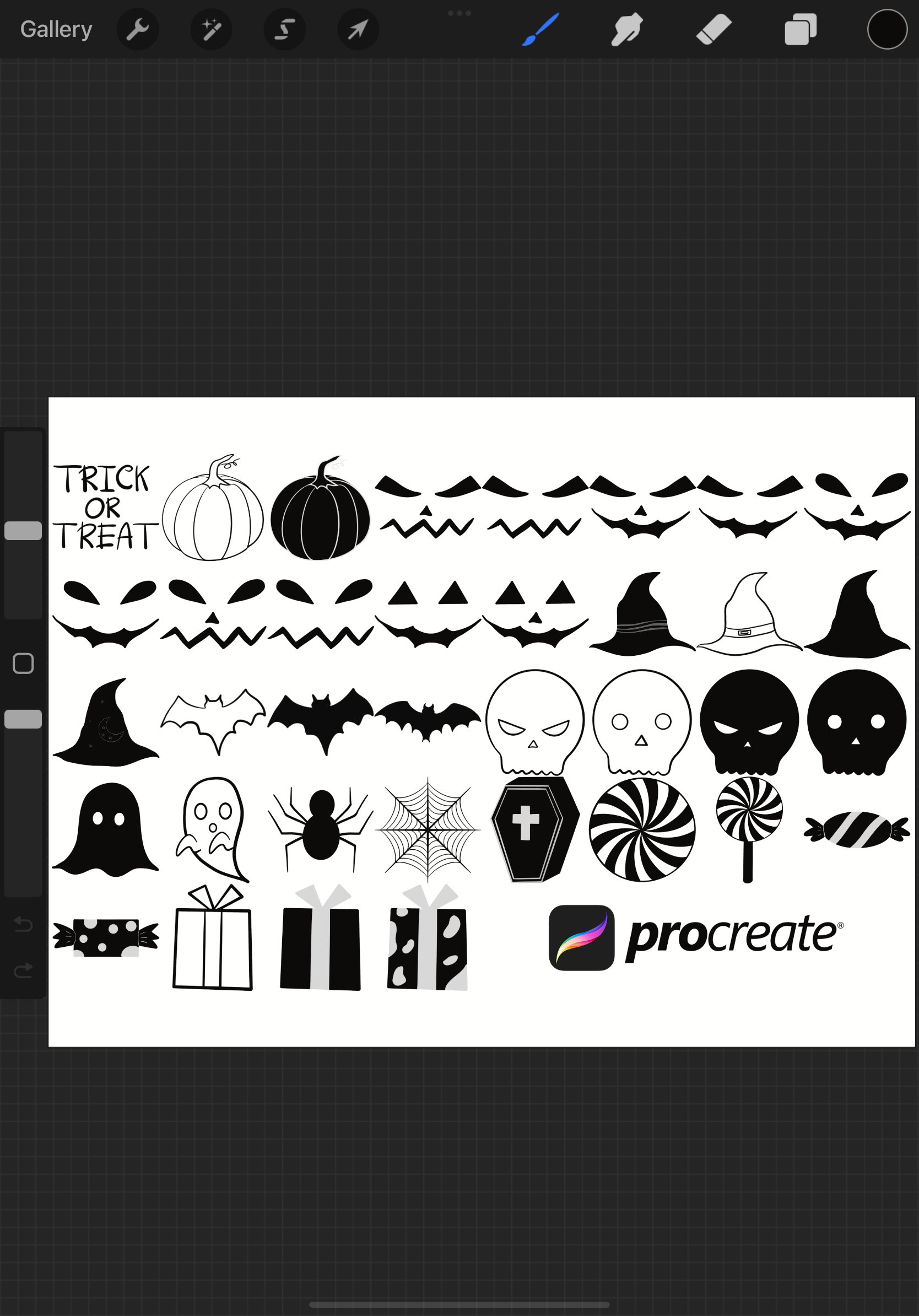 Halloween Elements Set 8 Procreate Brush Stamps, 36 Elements