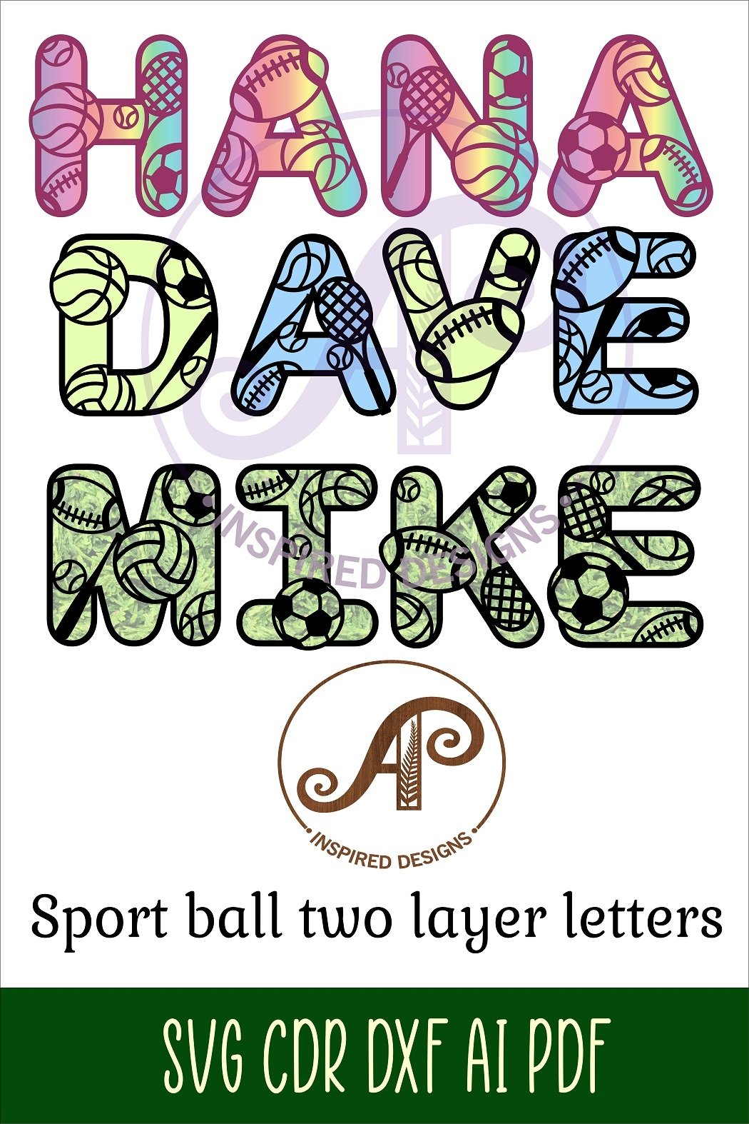 Sport ball theme alphabet set. 2 layer 47 letters.