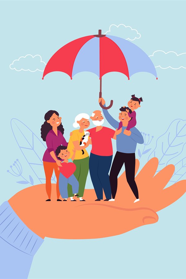 Family life insurance. Financial support, love parents and s