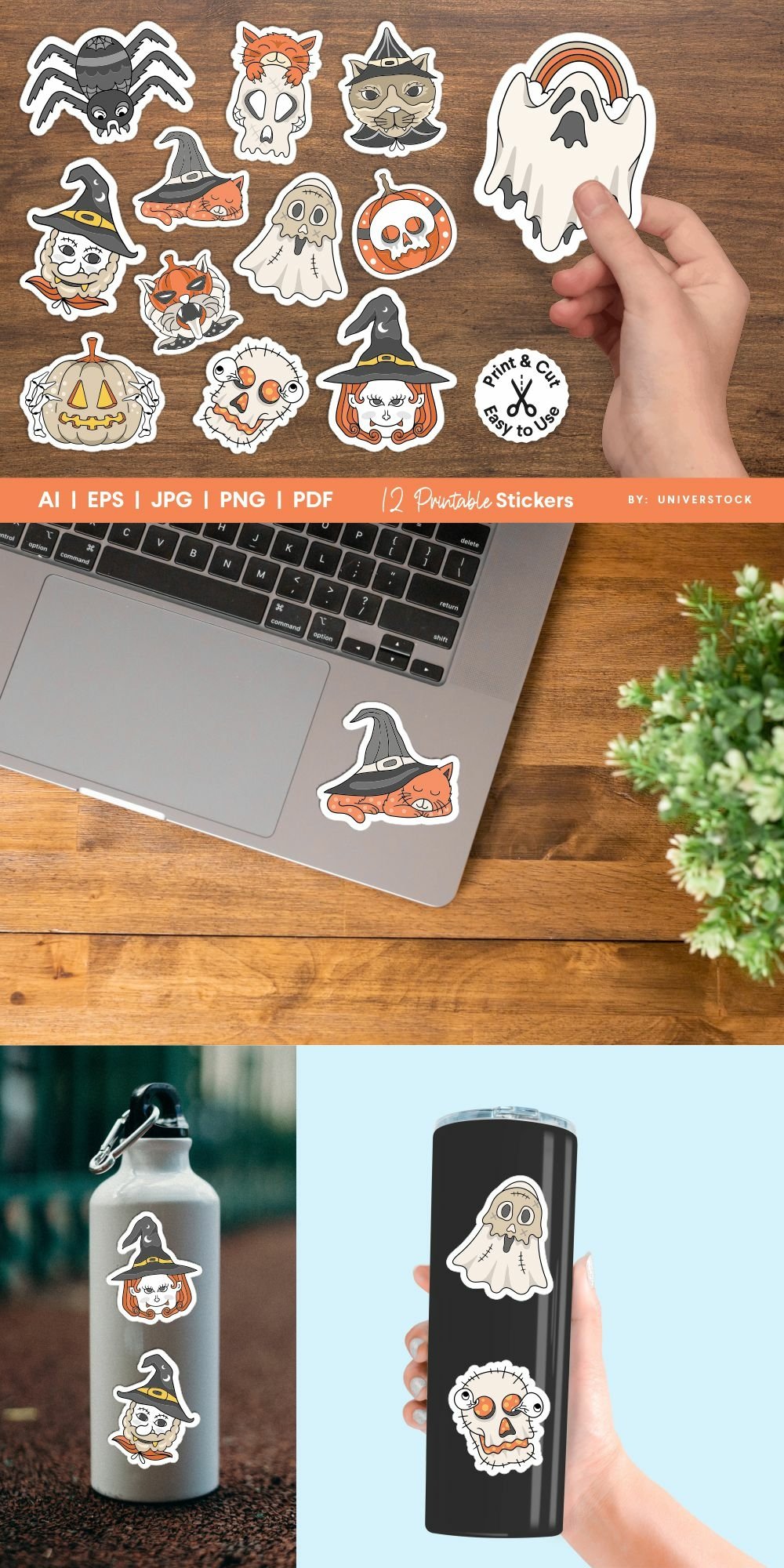 Halloween Printable Stickers for Cricut, Spooky Stickers
