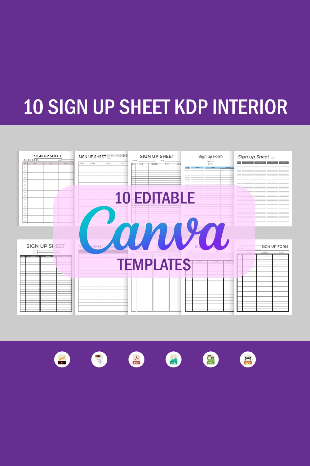 10 Editable Canva Templates Sign Up Sheet for KDP