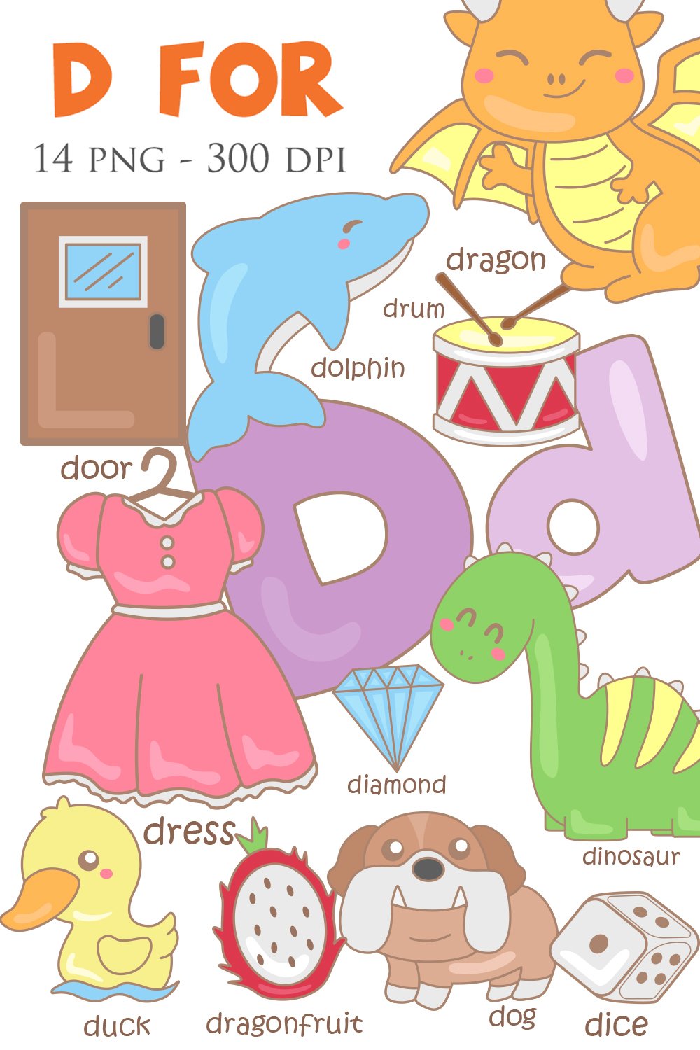 Alphabet D For Vocabulary Word Lesson Illustration Vector