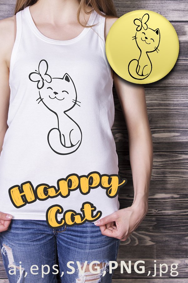 Cat SVG. Happy cat with butterflies