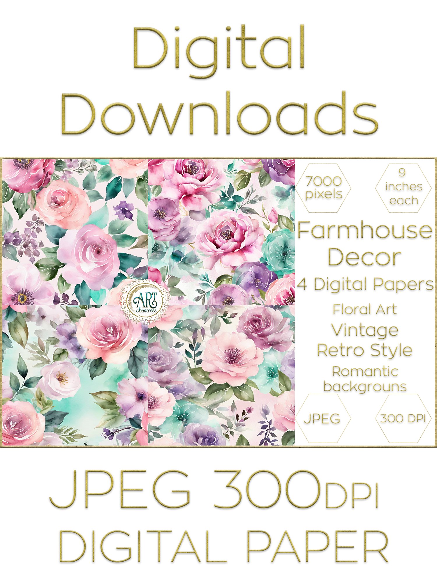 Spring Watercolor Flowers Romantic Floral Digital (3631065)