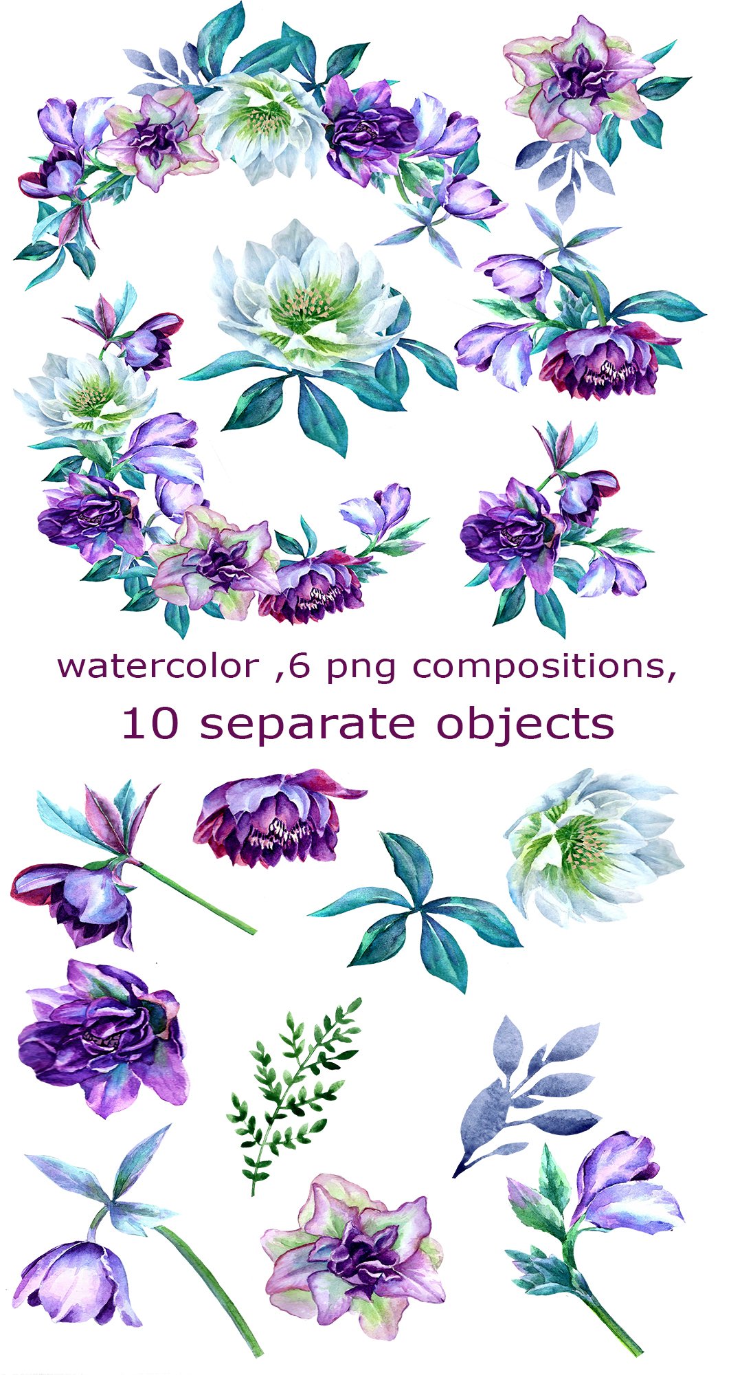 Watercolor Hand-Painted Flower Bouquets (1231543)