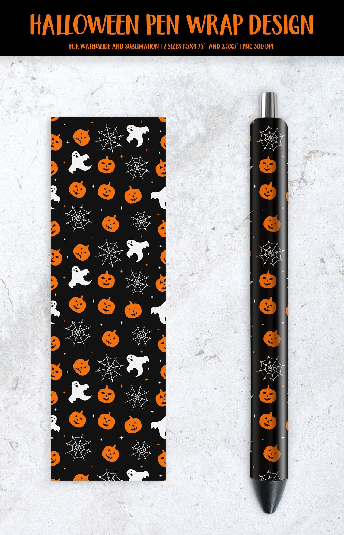 Halloween Pumpkins and Ghosts Pen Wrap Sublimation Design