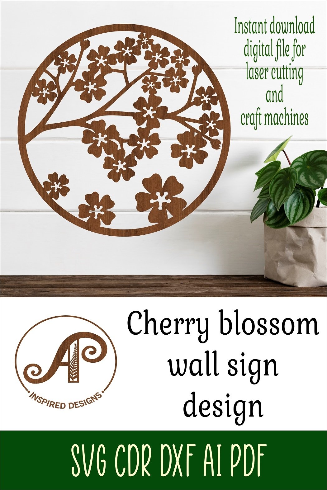 Cherry Blossom wall art sign, SVG file. vector file