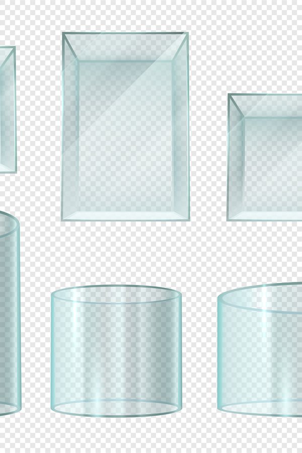 Glass box. Transparent crystal cube and cylinder empty showc
