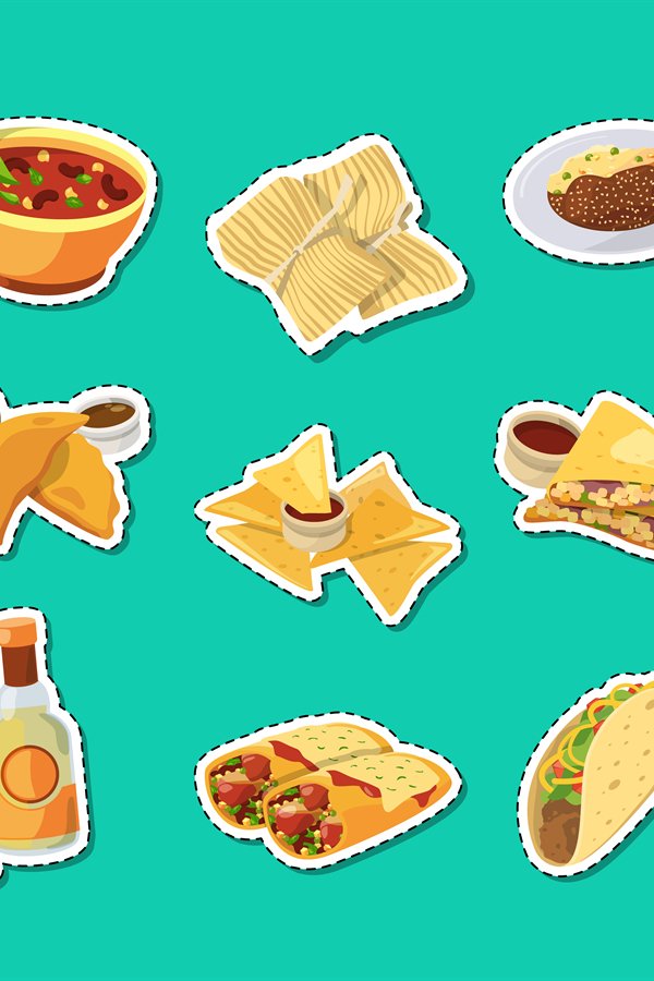 Vector cartoon mexican food stickers set illustration