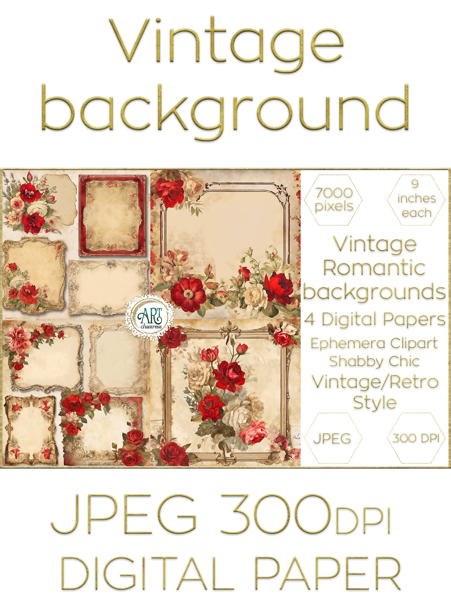 Watercolor Vintage Digital Paper Shabby Chic (3038141)