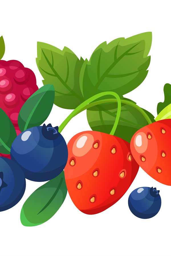 Isolated cartoon berries. Red raspberry, fresh gooseberry bl