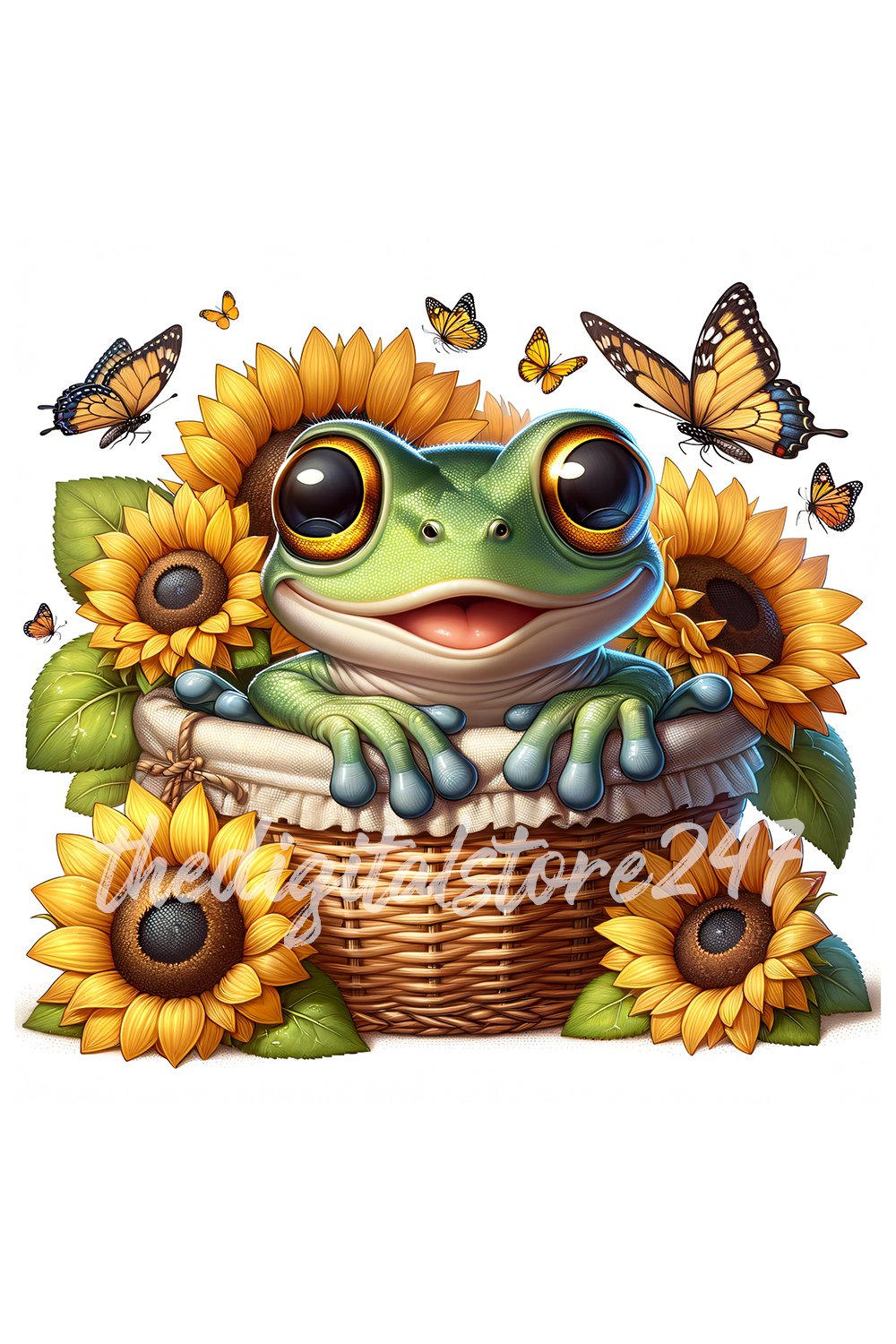 Cute Frog with Sunflowers JPG File (3551434)