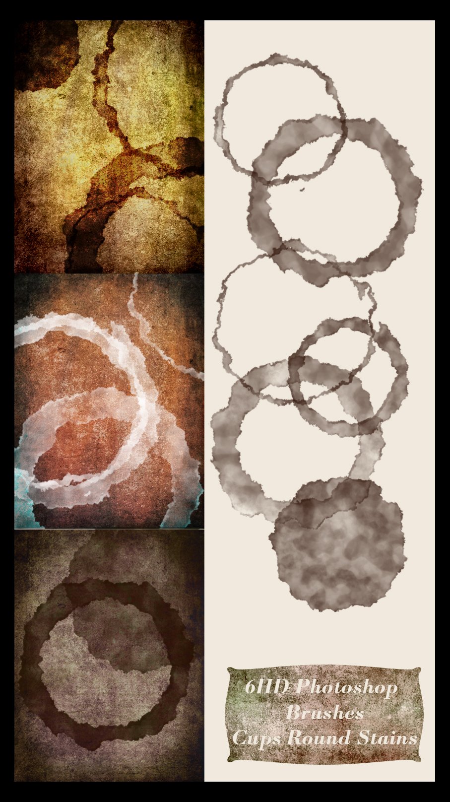 6 Round Stains from Coffee Cups - PNG 6 Photoshop HD Brushes