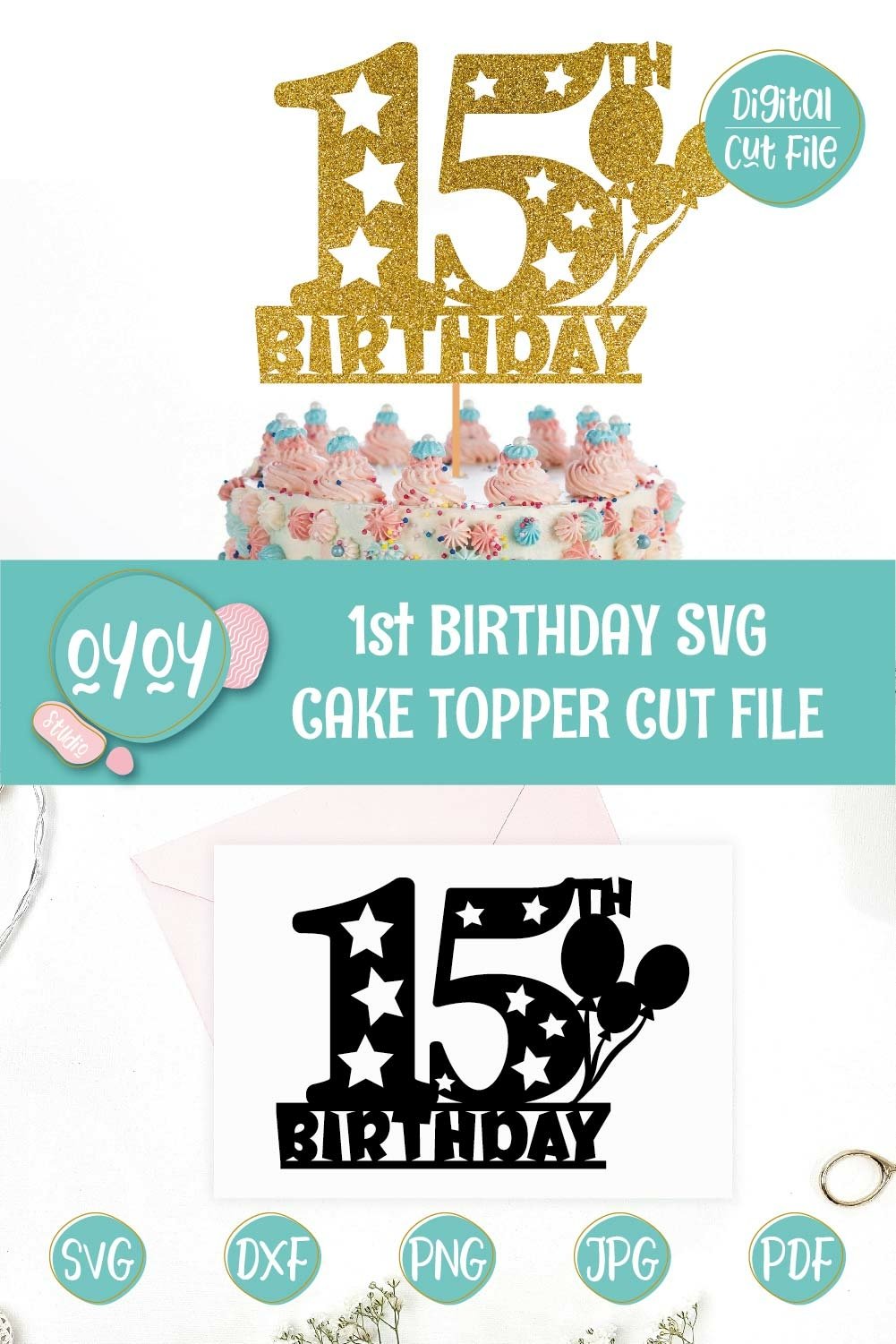 15th Birthday Cake Topper SVG | Fifteen Birthday Number SVG