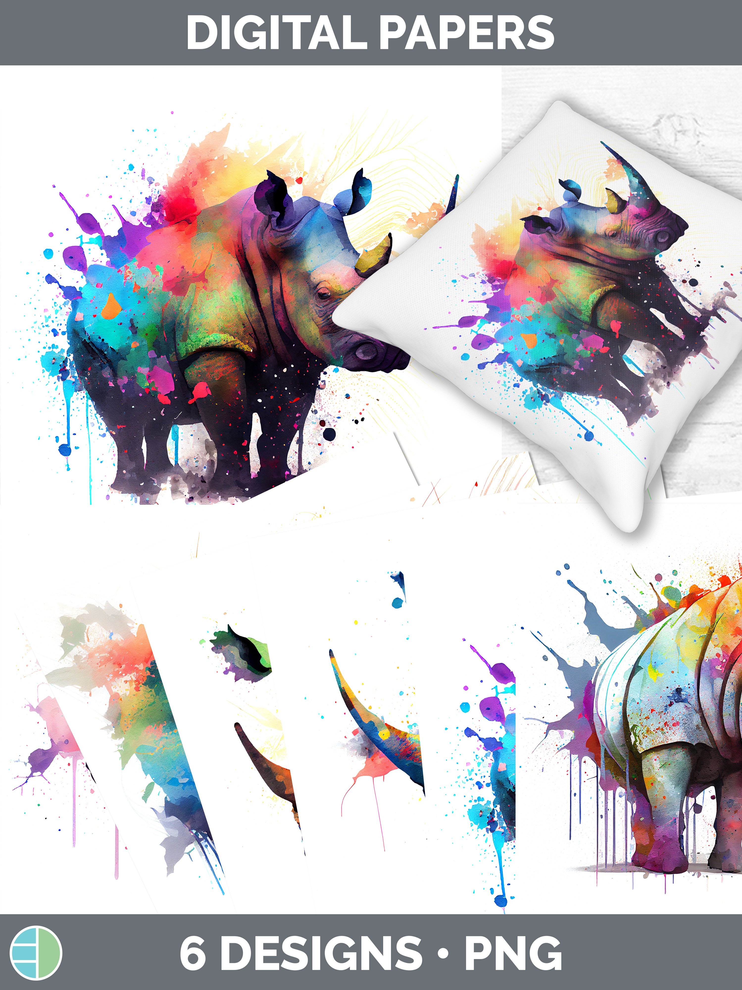 Rainbow Rhino Paper Backgrounds | Digital Scrapbook Papers D