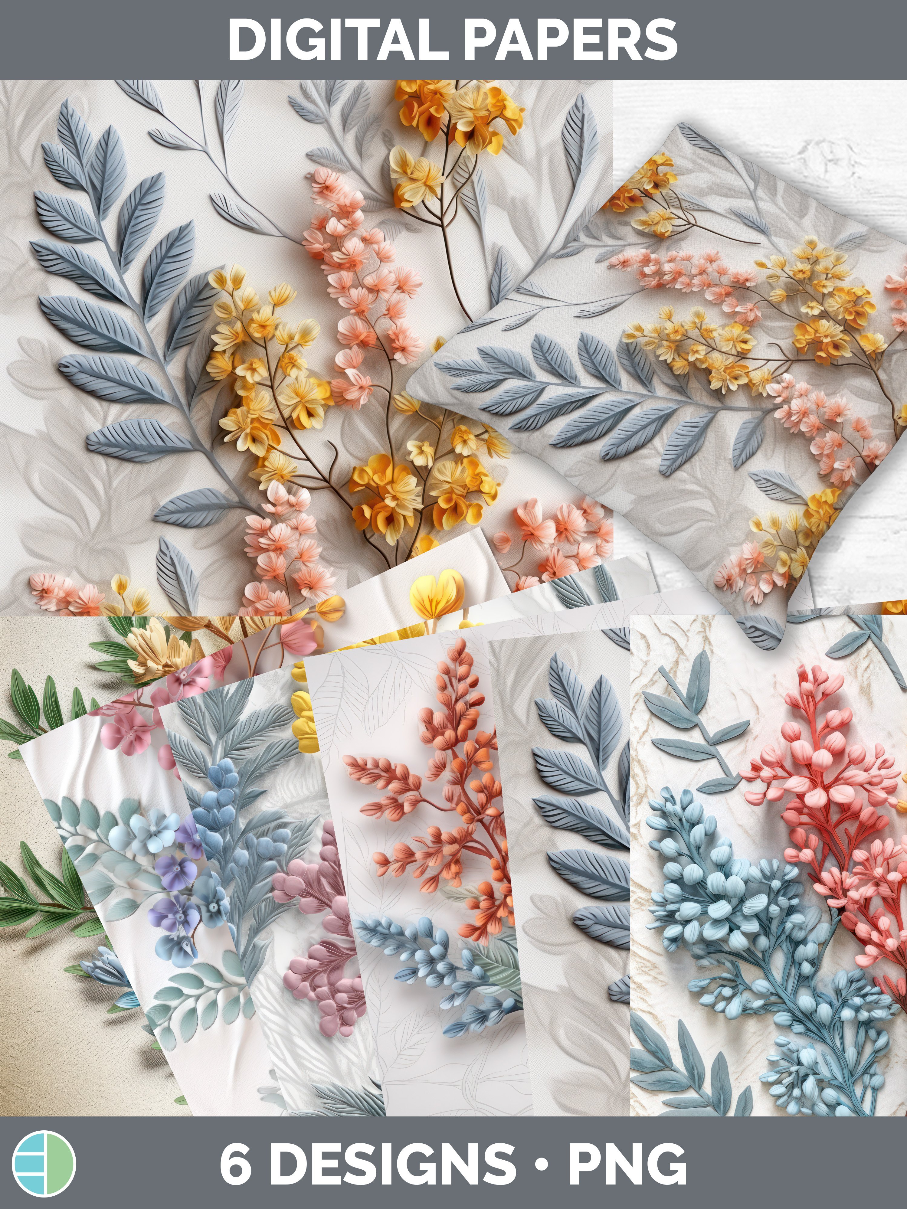 3D Acacia Flowers Paper Backgrounds | Digital Scrapbook Pape