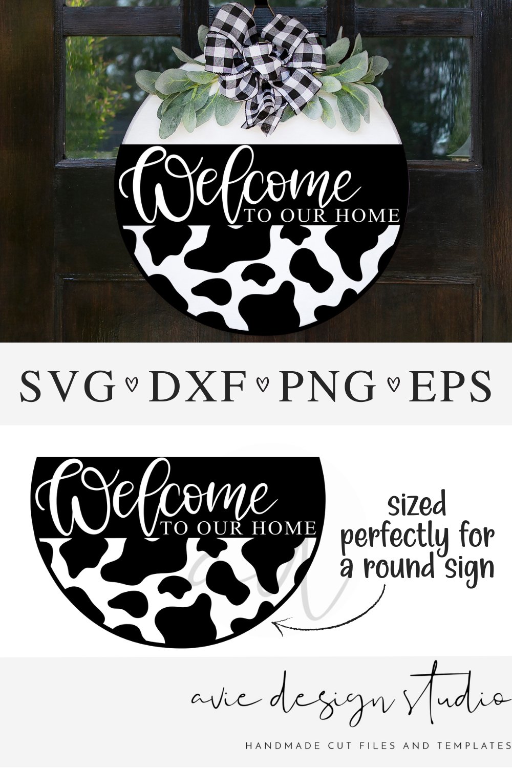 Welcome to Our Home Round Cow Print Door Hanger