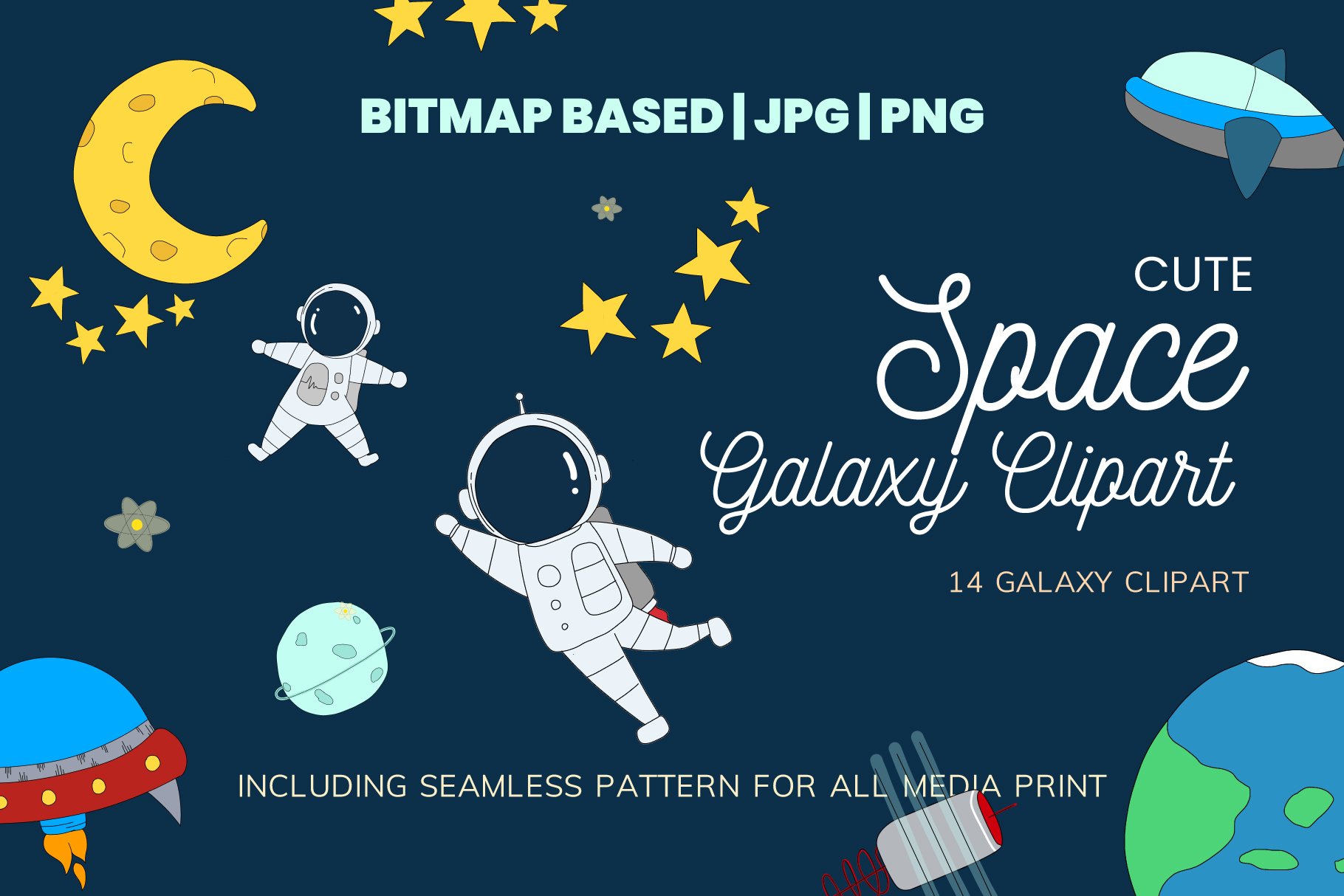 Cute 14 Space Galaxy Clipart Set Plus Pattern