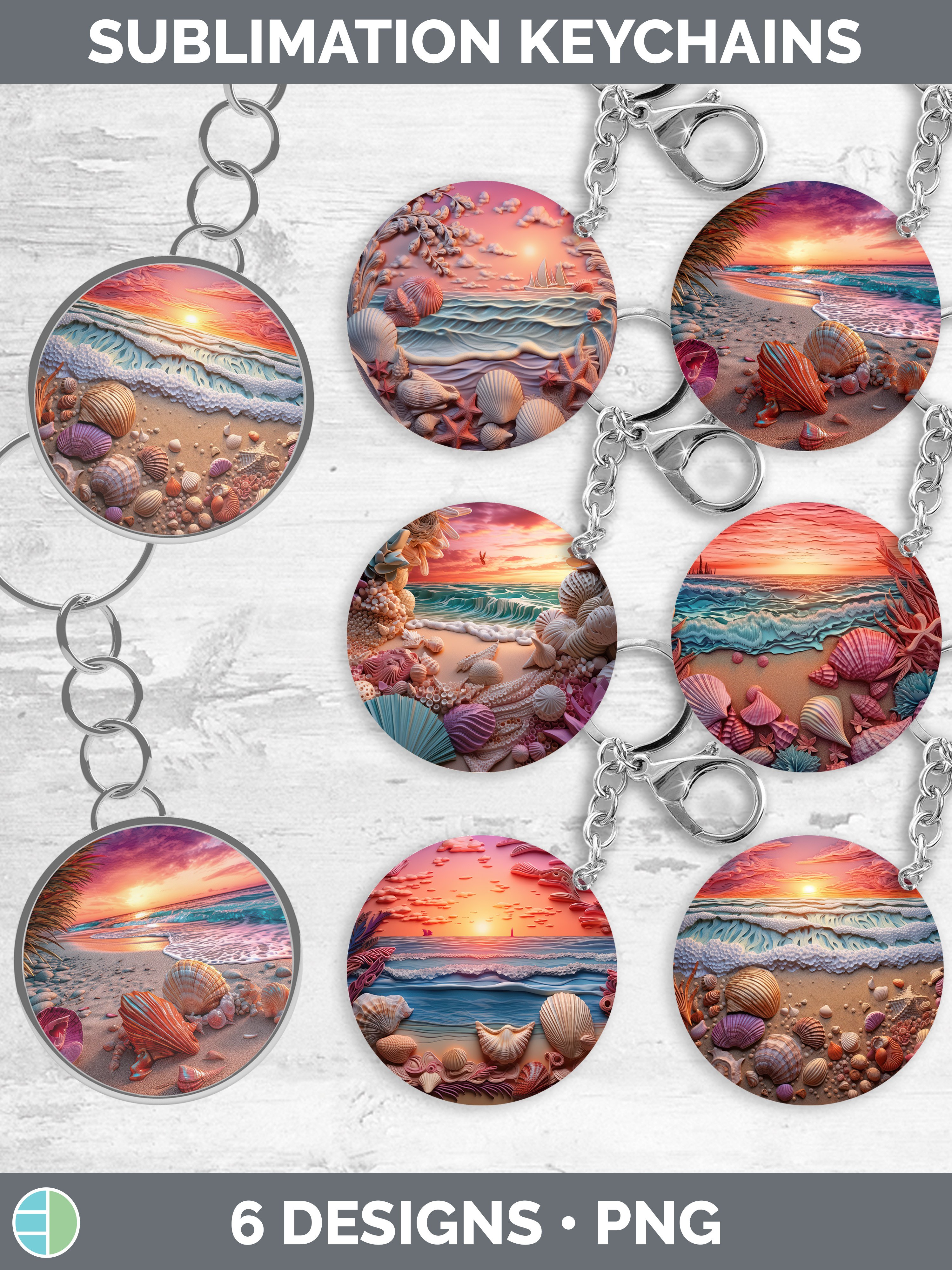 3D Seashell Beach Keychain | Sublimation Keyring Designs Bun