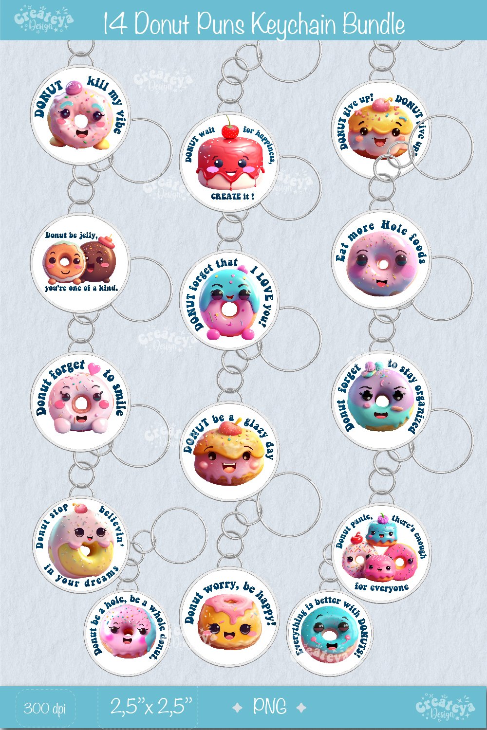 Keychain Bundle PNG| Kawaii Donuts Puns