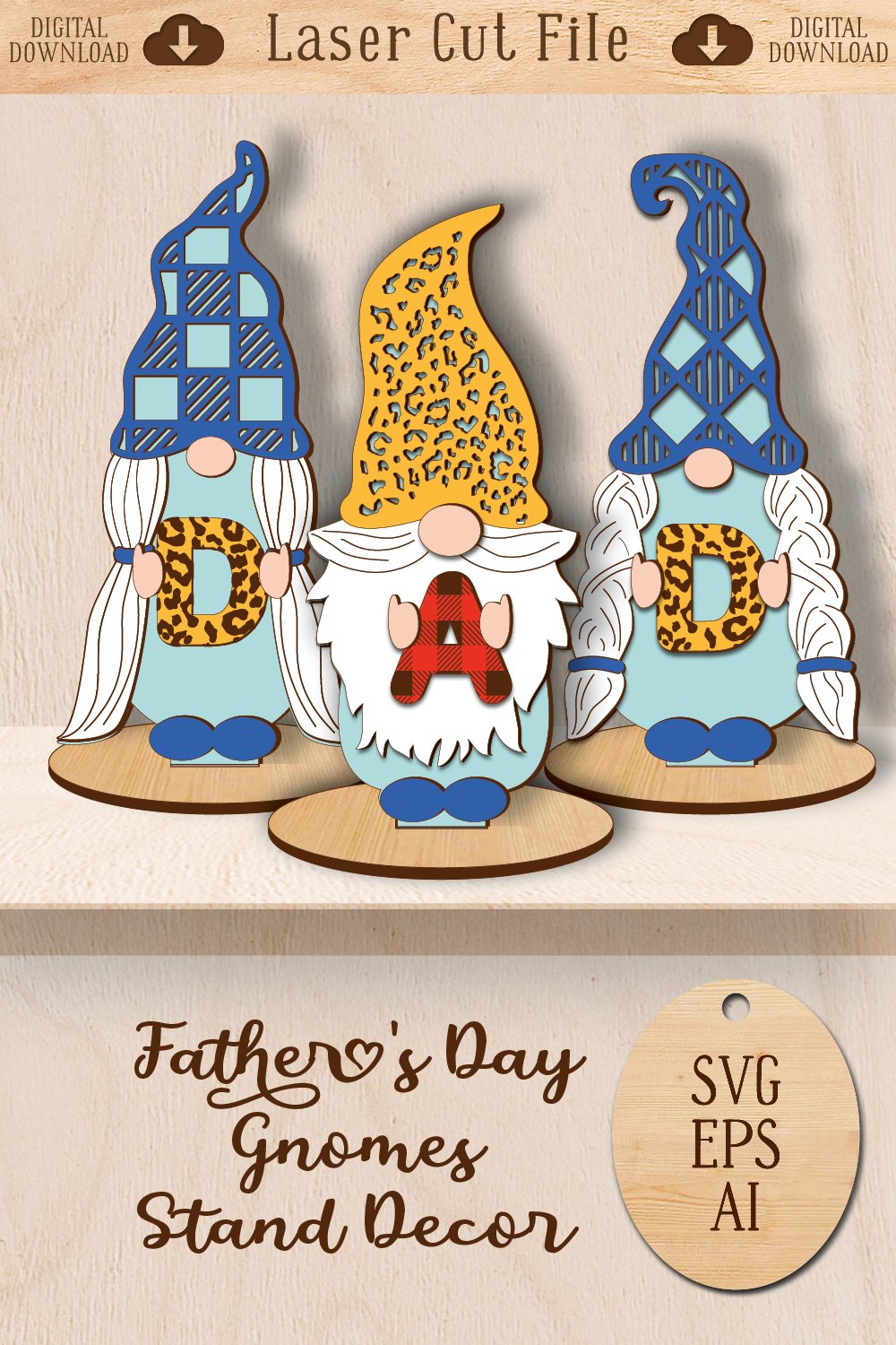 Father's Day Gnomes Stand Decor Laser Cut file SVG
