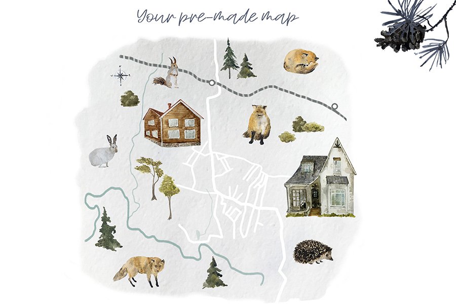 Forest Landscape Map Creator with wild animals and houses