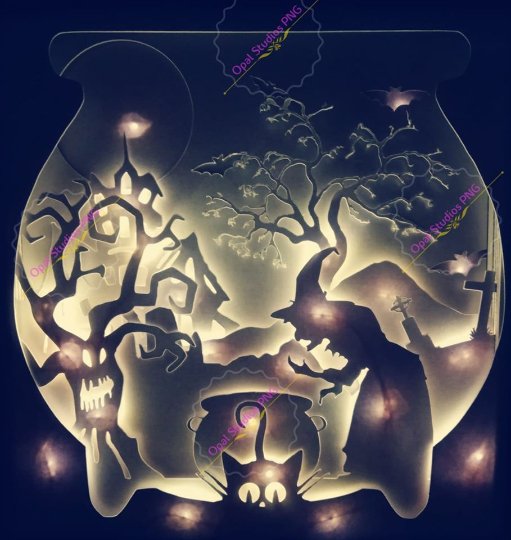 Spooky witch bats Halloween 3d layered shadow box light box