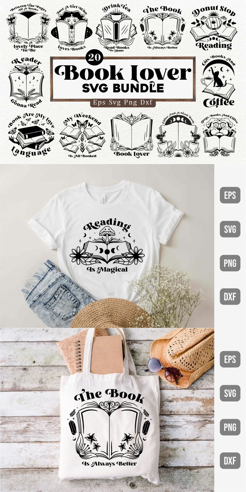 Book Lover SVG Bundle, Reading SVG Cut Files, Magical SVG