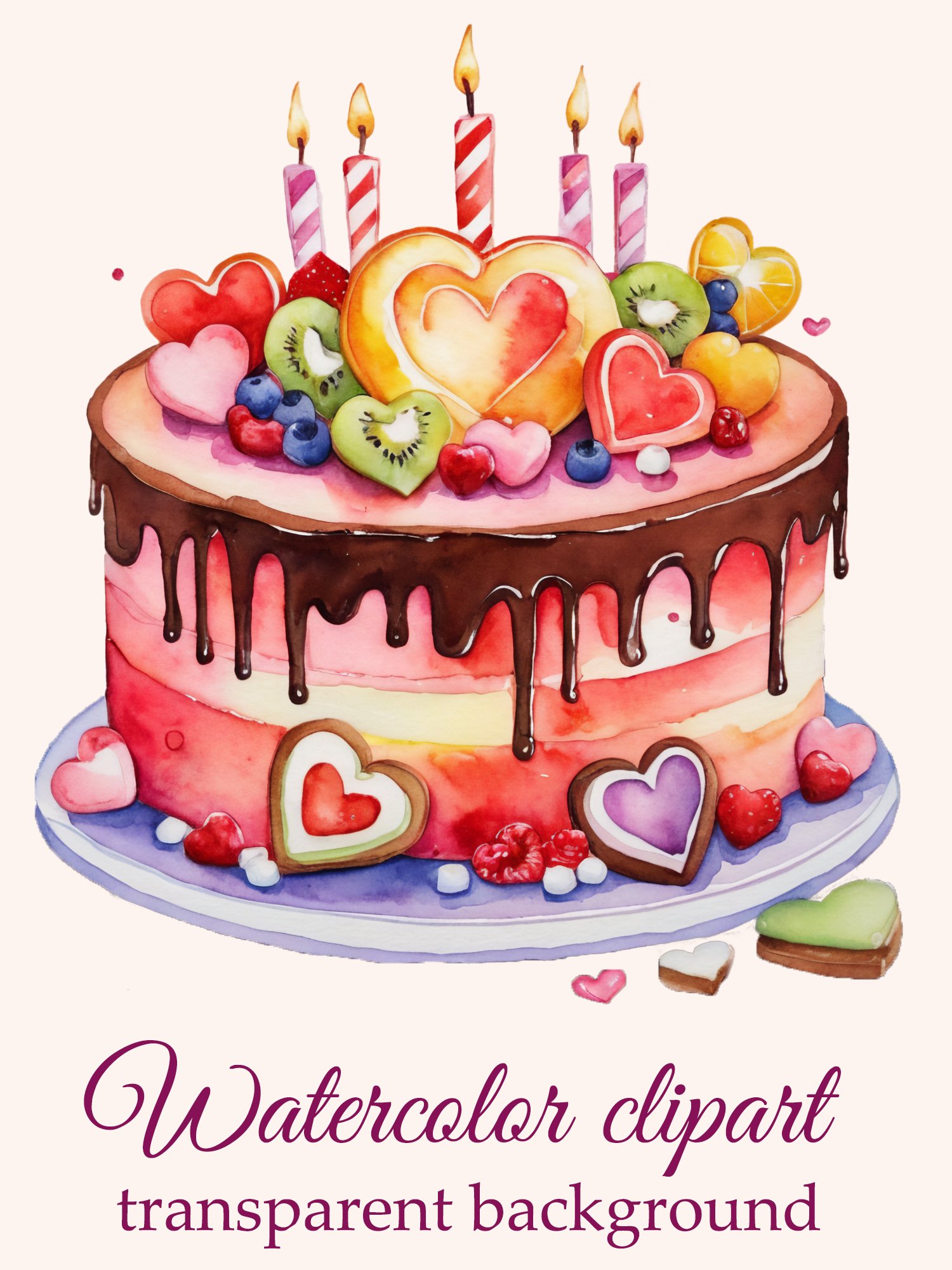 Watercolor Clipart Birthday Celebrations | Cake Illustration