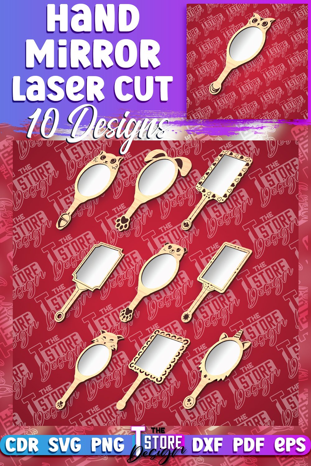 Hand Mirror Svg for Laser cut|Hand held (3014013)