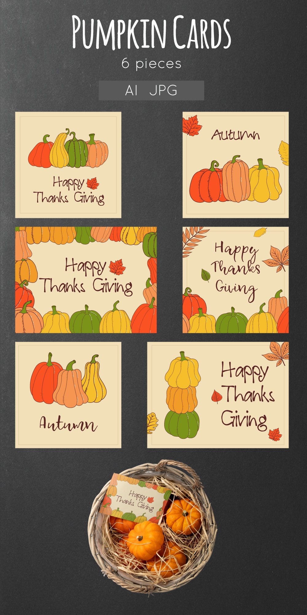 Thanksgiving cards. Autumn card with pumpkin