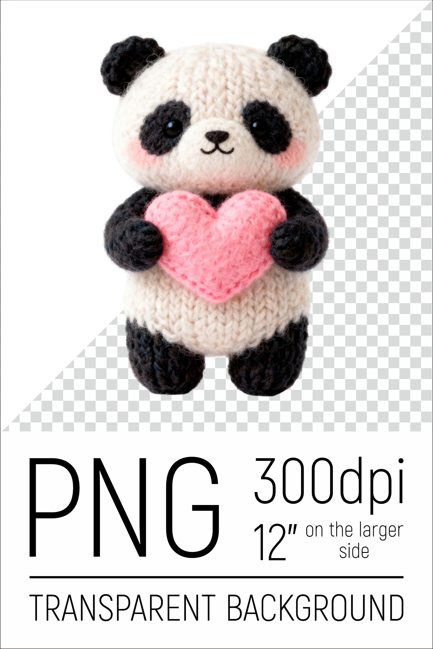 Knitted Valentine Panda Bear with Heart Clipart