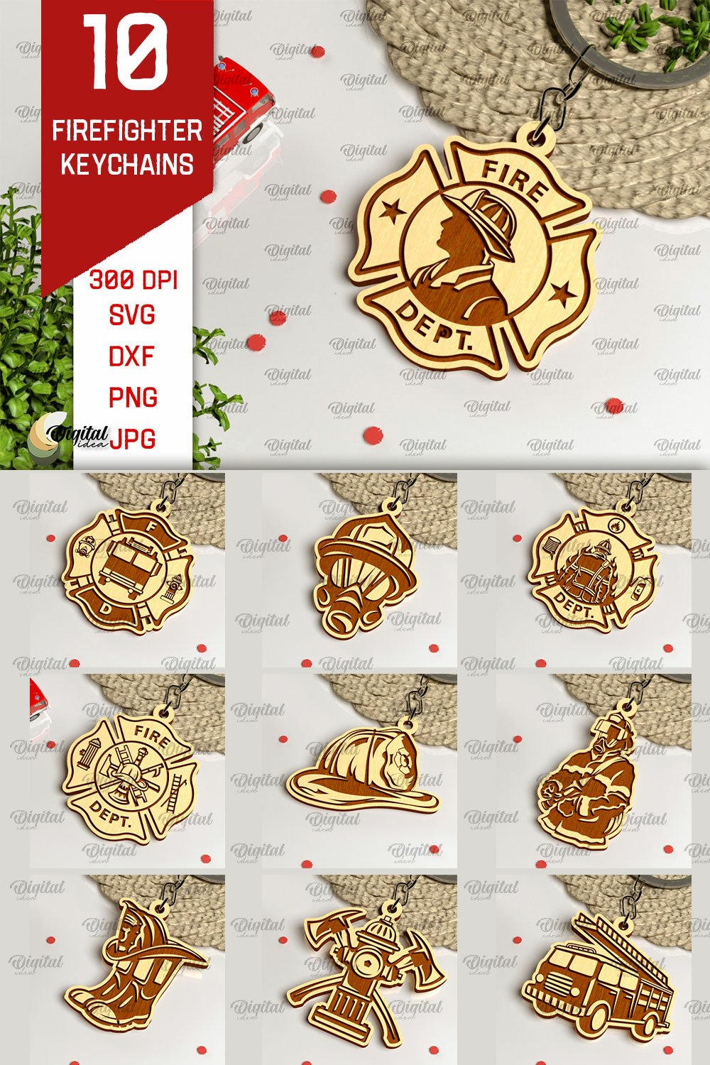 Firefighter Keychains LaserCut Bundle.Firefighter Design SVG