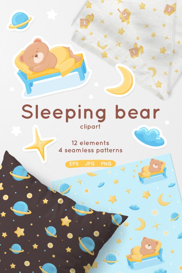 Sleeping Baby Bear. Clipart elements. (1484317)