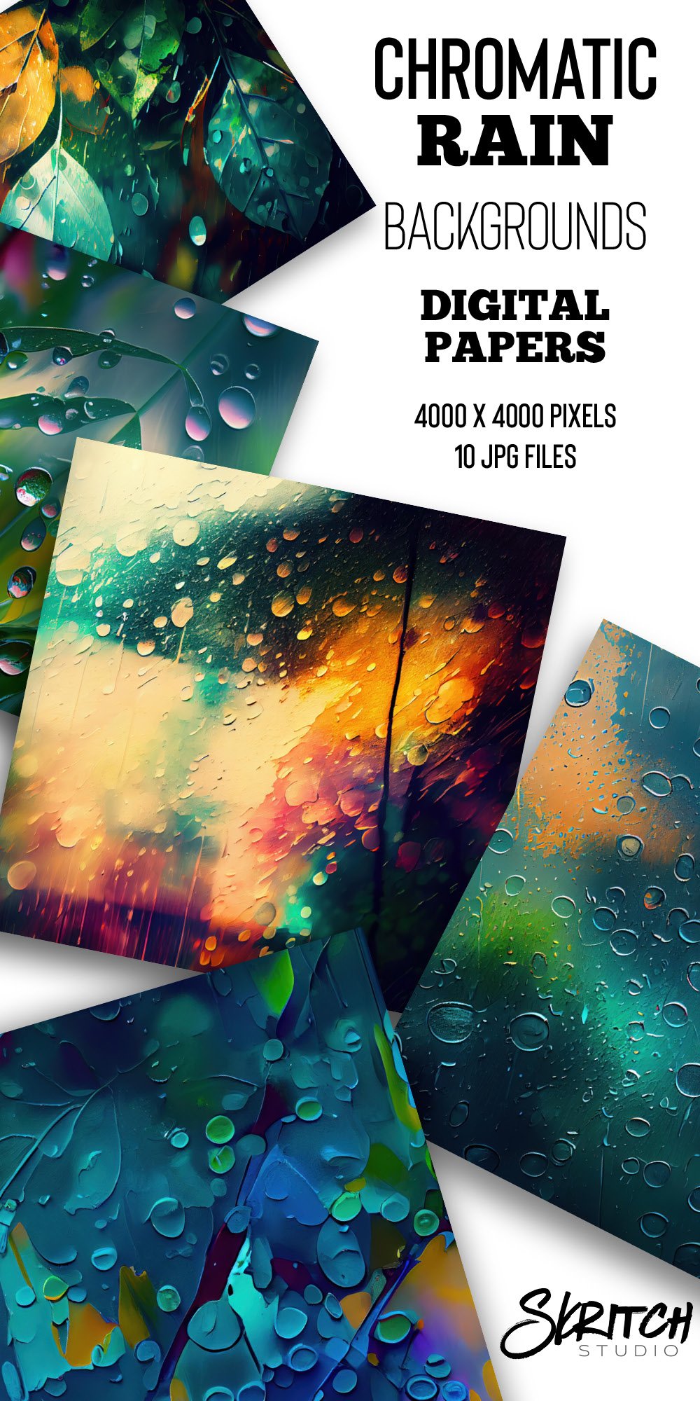 Chromatic Rain Colorful Digital Backgrounds