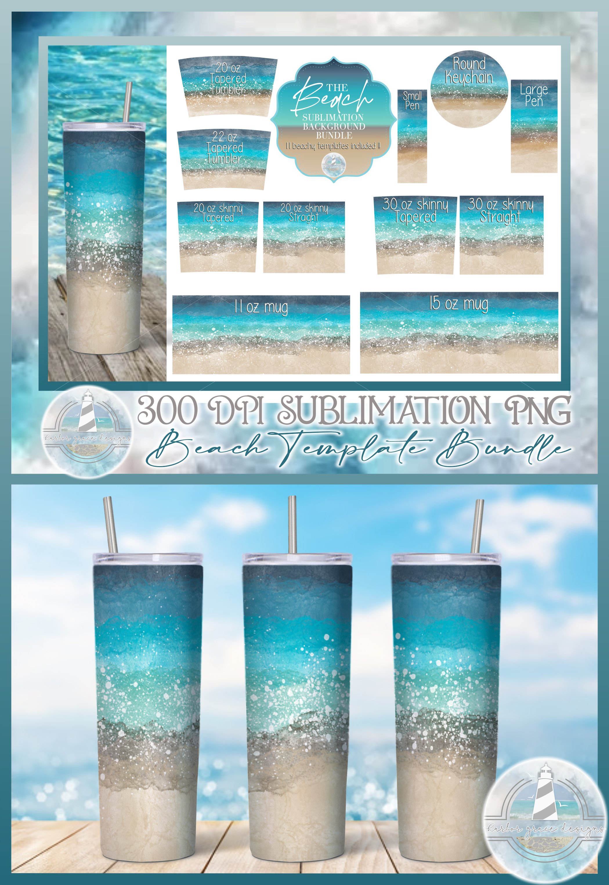 Beach Sublimation Templates 300 dpi PNG | Tumblers Pens Mugs